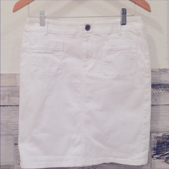 J. Jill | Skirts | Bright White Denim Pockets Button Fly Back Slit ...